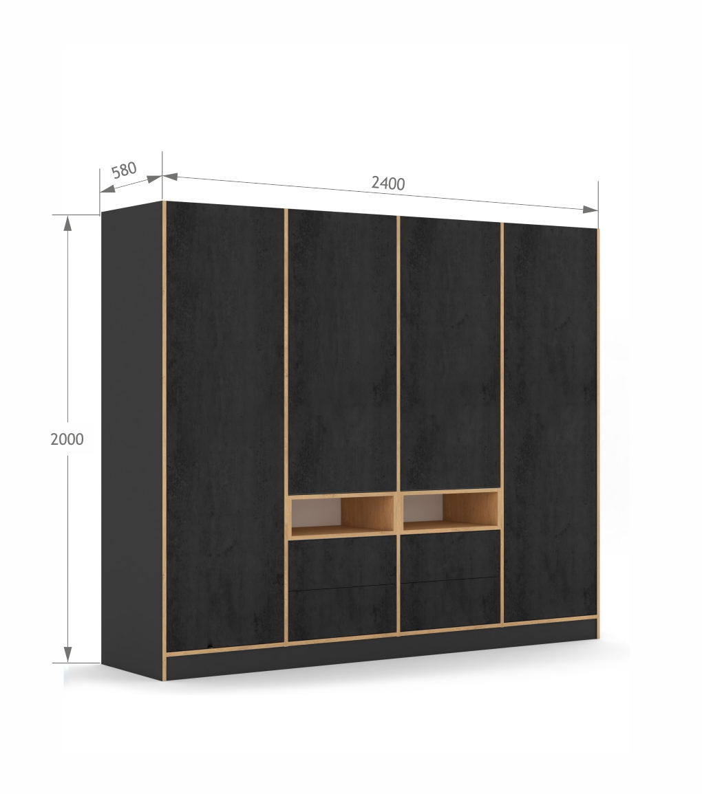 Riidekapp 240-4-60/200 Concrete Oak - Meblik